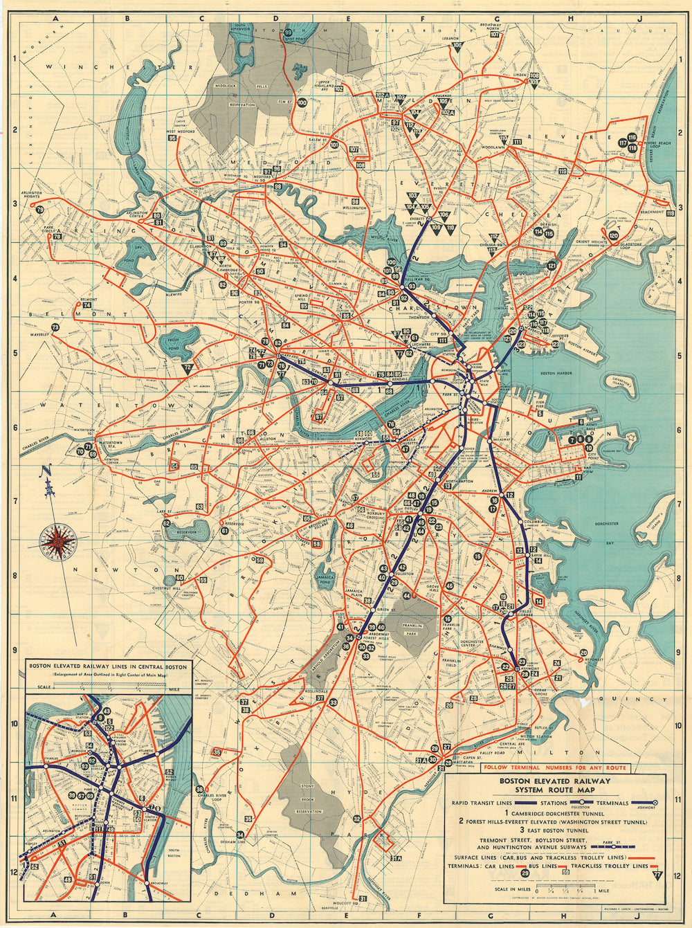 Boston Elevated Railway System Route Map 1942 – Boston In Transit